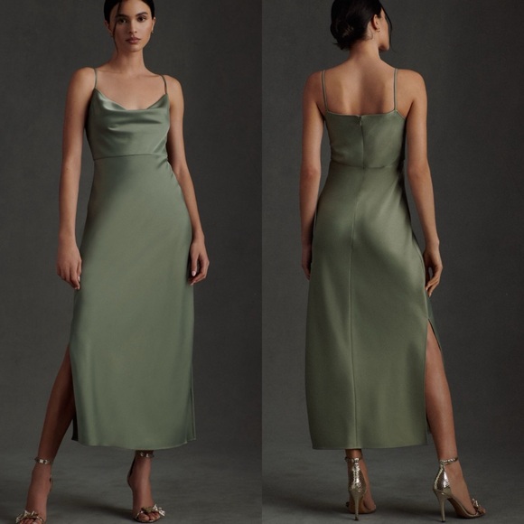 BHLDN | Dresses | Bhldn Cali Satin Cowl Neck Midi Slip Dress | Poshmark